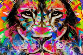 Obraz barevná hlava lva - 90x60 cm