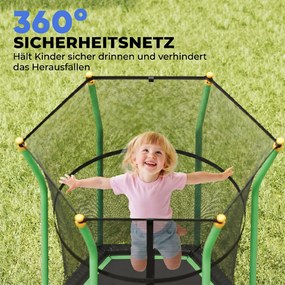 HOMCOM Dětská trampolína Ø163,5 cm, vnitřní trampolína s bezpečnostním síťovým krytem okraje gumové lano, dětská trampolína do 50 kg, pro děti 3-10 l…