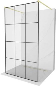 Mexen Kioto, sprchová zástěna Walk-In 110 x 200 cm, 8mm sklo černý vzor, ​​zlatý matný profil, 800-110-002-55-77