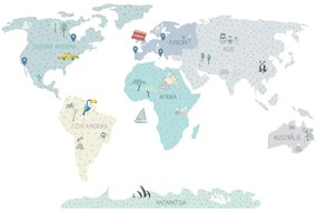 Dětské nástěnné samolepky MAPA SVĚTA mátové Zvolte rozměr: M, Zvolte jazyk: Anglický
