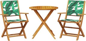 3dílný bistro set vzor listů textil a masivní dřevo 3281860