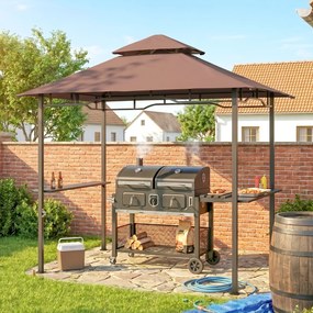 Grilovací pavilon Outsunny – zahradní stříška s policemi, nehořlavá dvojitá střecha, káva hnědá 245 x 148 x 252 cm