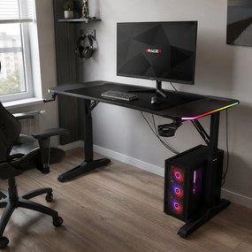 Výškově nastavitelný herní stůl ERACER H1212 — 120x60 cm, kov, melamin, černá, RGB podsvícení