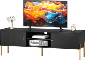 HOMCOM TV nábytek pro televizory až do 165,1 cm, žebrované dveře, otevřené přihrádky, kovové nohy, 140 x 38 x 45,9 cm, černé