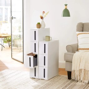 Úzký úložný vozík se 4 zásuvkami, plastový pojízdný zásuvkový box 45x17x83 cm, bílý-šedý