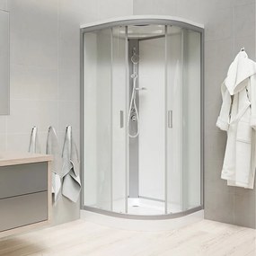 Mereo Mereo, Sprchový box, čtvrtkruh, se stříškou, s vaničkou R550, satin ALU, sklo Point, zadní stěny bílé, CK35172KBSW