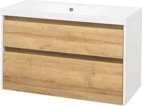 Mereo Mereo, Opto, koupelnová skříňka s umyvadlem z litého mramoru 101 cm, bílá, dub, bílá/dub, černá, CN932M