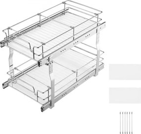 2-vrstvá drátěná výsuvná skříňka pod dřez Organizér 30,5 × 53,3 cm zásuvkový koš