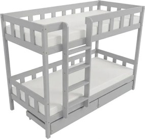 Benlemi Patrová postel PLOTTY s žebříkem 90x200 cm Zvolte barvu: Světle šedá, Zvolte šuplík: Dvojitý úložný šuplík, Zvolte stranu: Vlevo