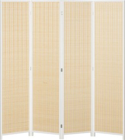 HOMCOM Skládací Oddělovač Místnosti 4 Panely 180x180 cm Ručně Tkaný z Bambusu a Bavlny Elegantní Dekorace do Obývacího Pokoj Bílá