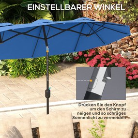 Slunečník, zahradní slunečník, sklápěcí, s ruční klikou, větrná stříška, polyester+ocel, tmavě modrá, 285 x 147 cm