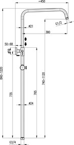 Slezák - RAV Sprchová teleskopická tyč k bateriím s hlavovou a ruční sprchou - , Metal Grey kartáčovaná