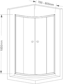 Aqualine Aqualine, ARLETA čtvrtkruhová sprchová zástěna 800x800mm, čiré sklo, HLS800Y