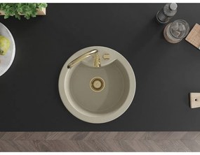 Mexen Diego, granitový dřez 488x488x167 mm, 1-komorový, béžová se zlatým sifonem, 6512481000-69-G
