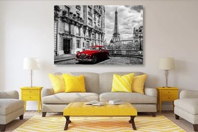 Obraz červené retro auto v Paříži - 90x60 cm
