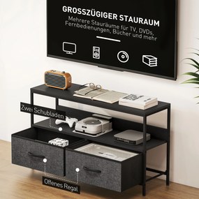 HOMCOM TV skříňka Lowboard se 2 zásuvkami, otevřeným prostorem, pro televizory do 47 palců, 98 x 29 x 56 cm, černá + tmavě šedá