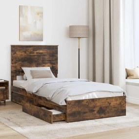 Postel s úložným prostorem se zásuvkou Kouřový dub 90 x 190 cm 3409591