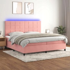 Box Spring Postel S Matrací A Led Samet Růžová Blok se čtverci 200 x 200