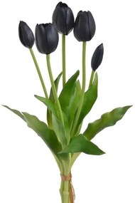 Umělé tulipány gumové (latexové) černé, 39 cm- svazek 5 ks