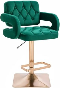 LuxuryForm DESIGN Barová židle ADRIA VELUR na zlaté hranaté podstavě - zelená