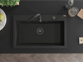 Mexen Elix granitový dřez 1-komorový 800 x 500 mm, černý, černý sifon - 6527801005-77-B