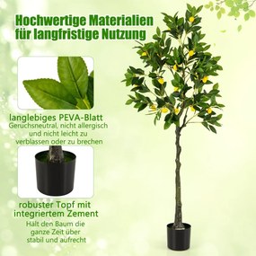 Costway Umělý citroník 160 cm v realistickém vzhledu s květináčkem a umělou