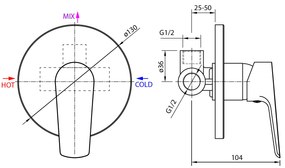 Aqualine Lotta LT741 podomítková sprchová baterie 1 výstup chrom