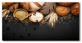 Wallmuralia Skleněné hodiny na stěnu Pečivo a pšenice 60x30 cm