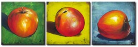 Obraz Zátiší (3-dílný) - motiv červených jablek na barevném pozadí