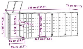 vidaXL Box na 5 popelnic černý 345 x 79 x 117 cm ocel