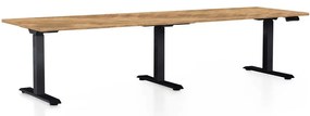 Výškově nastavitelný stůl OfficeTech Long, 260 x 80 cm, černá podnož, dub zlatý