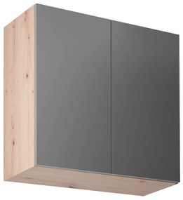 Horní kuchyňská skříňka dvoudveřová LANGEN 80 cm; šedá / dub artisan