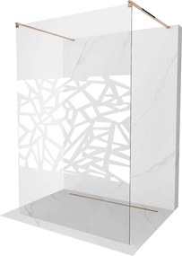 Mexen Kioto, průchozí sprchová zástěna 120 x 200 cm, 8mm sklo čiré/bílý vzor, 2x růžové zlato stabilizační rozpěra, 800-120-002-60-85