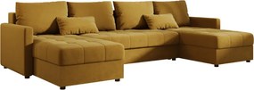 Rozkládací sedací souprava do U VENORIA 285x146 cm, hořčicová + 2 polštářky ZDARMA