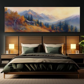 Obraz na plátně - Horská chata v podzimní krajině FeelHappy.cz Velikost obrazu: 180 x 60 cm