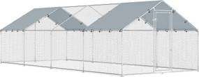 PawHut Velký venkovní kuřecí kurník z pozinkované oceli 6,8x3x1,9 m 20,4 m² s oxfordským krytem a uzávěrem, stříbrný