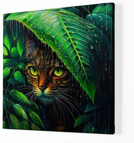 Obraz na plátně - Kočka se skrývá pod listem FeelHappy.cz Velikost obrazu: 60 x 60 cm