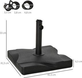 Kovový stojan na slunečník Outsunny černý 45x45x39 cm pro slunečníky Ø35/38/48 mm stabilní a robustní |