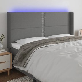 Čelo postele s LED tmavě šedé 183 x 16 x 118/128 cm textil 3123923