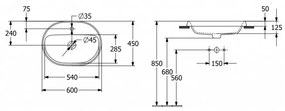 Villeroy & Boch Villeroy Boch Architectura - Zápustné umyvadlo, 600x450x170 mm, bez přepadu, alpská bílá CeramicPlus 5A6661R1