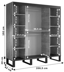 Šatní skříň 200 cm Lennox V2 (dub craft zlatý + černá). 1063592