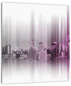 Obraz - Panorama města, růžovo-šedé (30x30 cm)