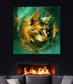 Obraz na plátně - Zlatá kočka v Emeraldu FeelHappy.cz Velikost obrazu: 100 x 100 cm