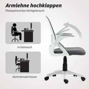 HOMCOM ergonomická síťovaná kancelářská židle se sklápěcími područkami, bederní oporou, výškově nastavitelná otočná židle s náklonem, šedá