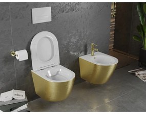 Mexen Lena WC mísa Rimless s pomalu padající deskou slim, duroplast, bílá/Zlatá geometrický vzor - 30224007