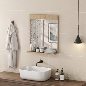 HOMCOM nástěnné koupelnové zrcadlo s otevřenou poličkou, zrcadlo pro předsíň, chodbu 50x12x60 cm, dub