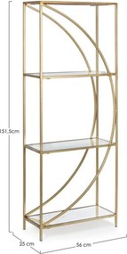 Ocelová knihovna ve zlaté barvě 56x151,5x25 cm Elenor – Bizzotto
