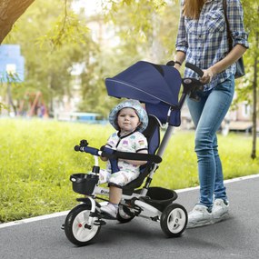 HOMCOM tříkolka 6 v 1 s odrážedlem do 25 kg, skládací dětská tříkolka s bezpečnostním pásem, odnímatelnou sluneční stříškou, držákem na nápoje a koší…