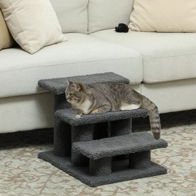 PawHut Kočičí schůdky 3 stupně, zvířecí schody, schody pro kočku, domácí schůdky 45 x 35 x 34 cm, tmavě šedé