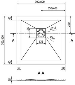 Mexen Stone+ kompozitní čtvercová sprchová vana 70 x 70 cm, Antracit - 44717070